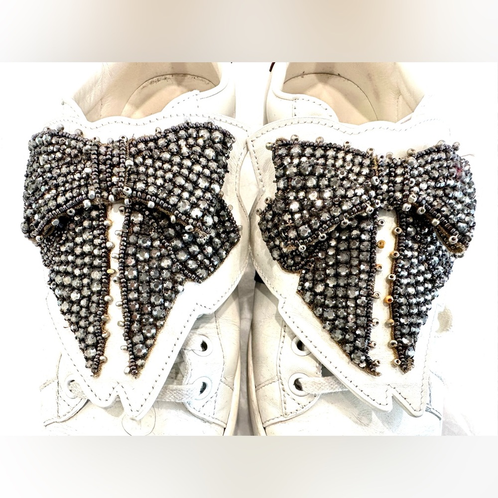 Rhinestone Bow Gucci Leather Low Top Sneakers - Gem